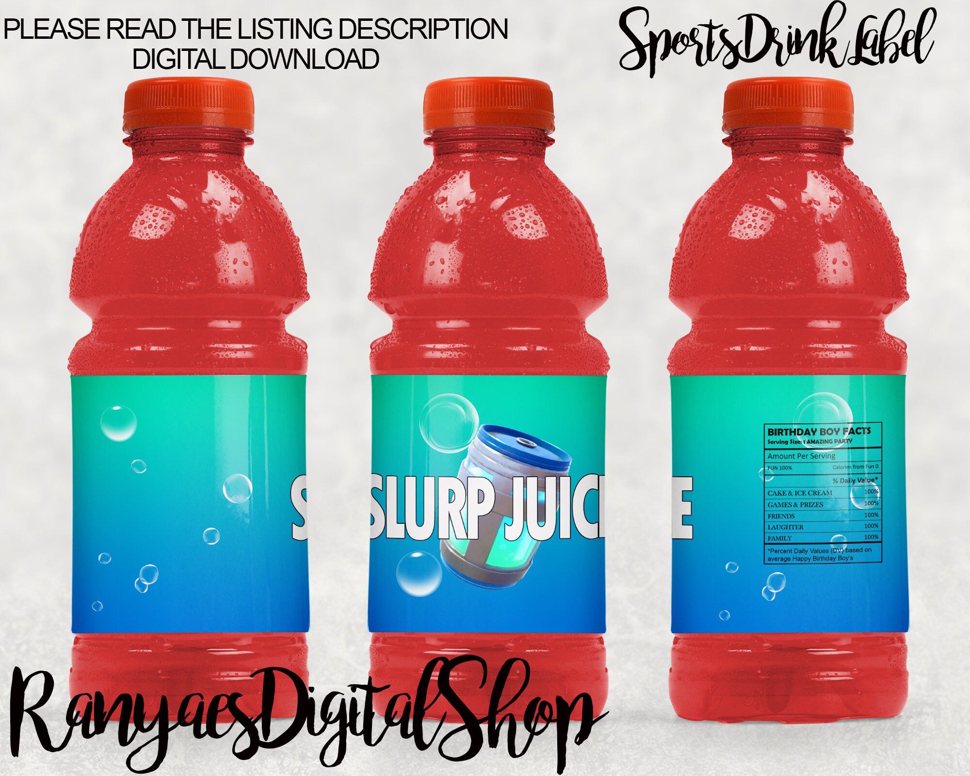 Chug Jug & Slurp Juice Sports Bottle Label Gamer Party | Etsy