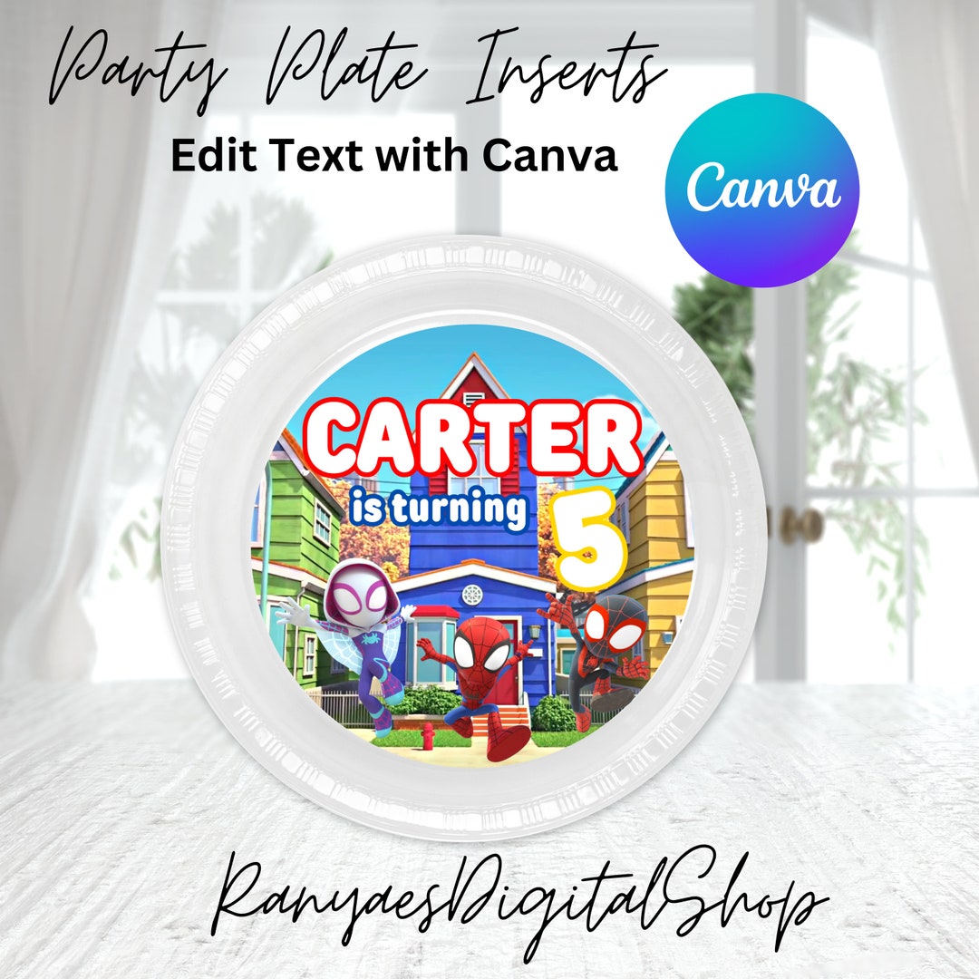 Spidey Friends 7 Inch Plate Insert Edit Text With Canva - Etsy