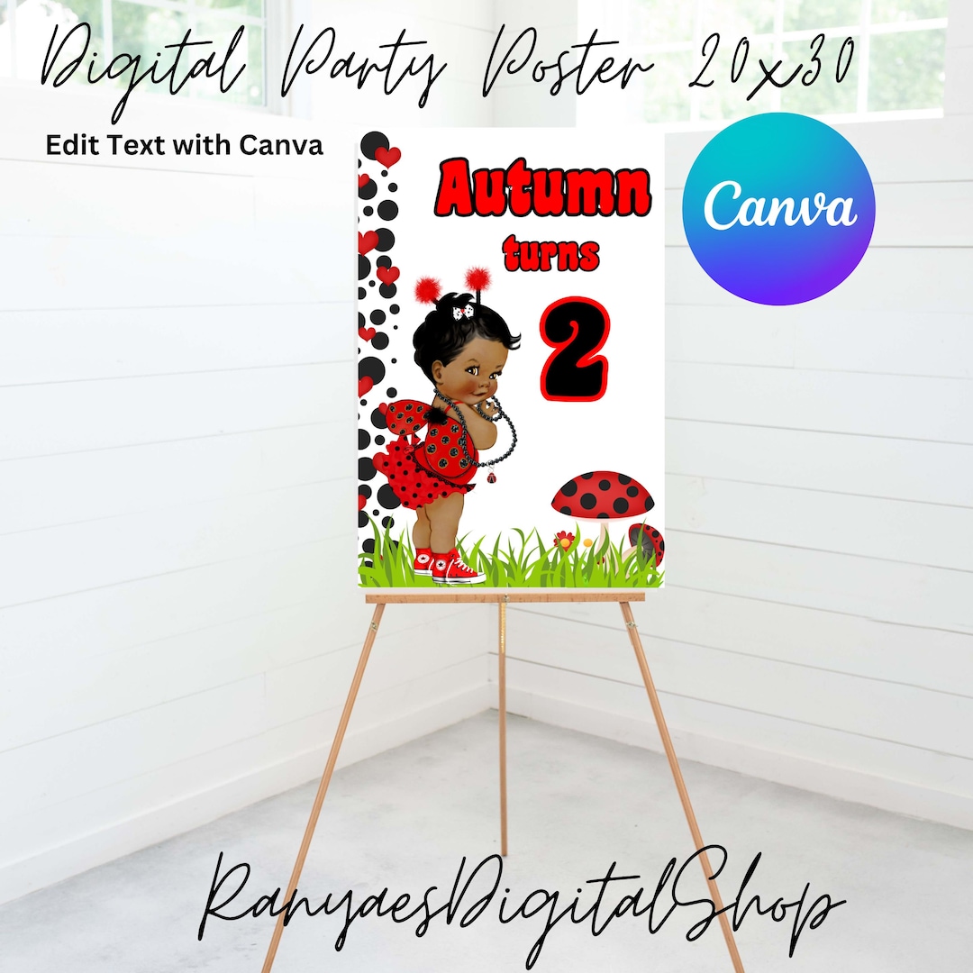 Baby Girl Ladybug Digital Poster Edit Text With Canva - Etsy