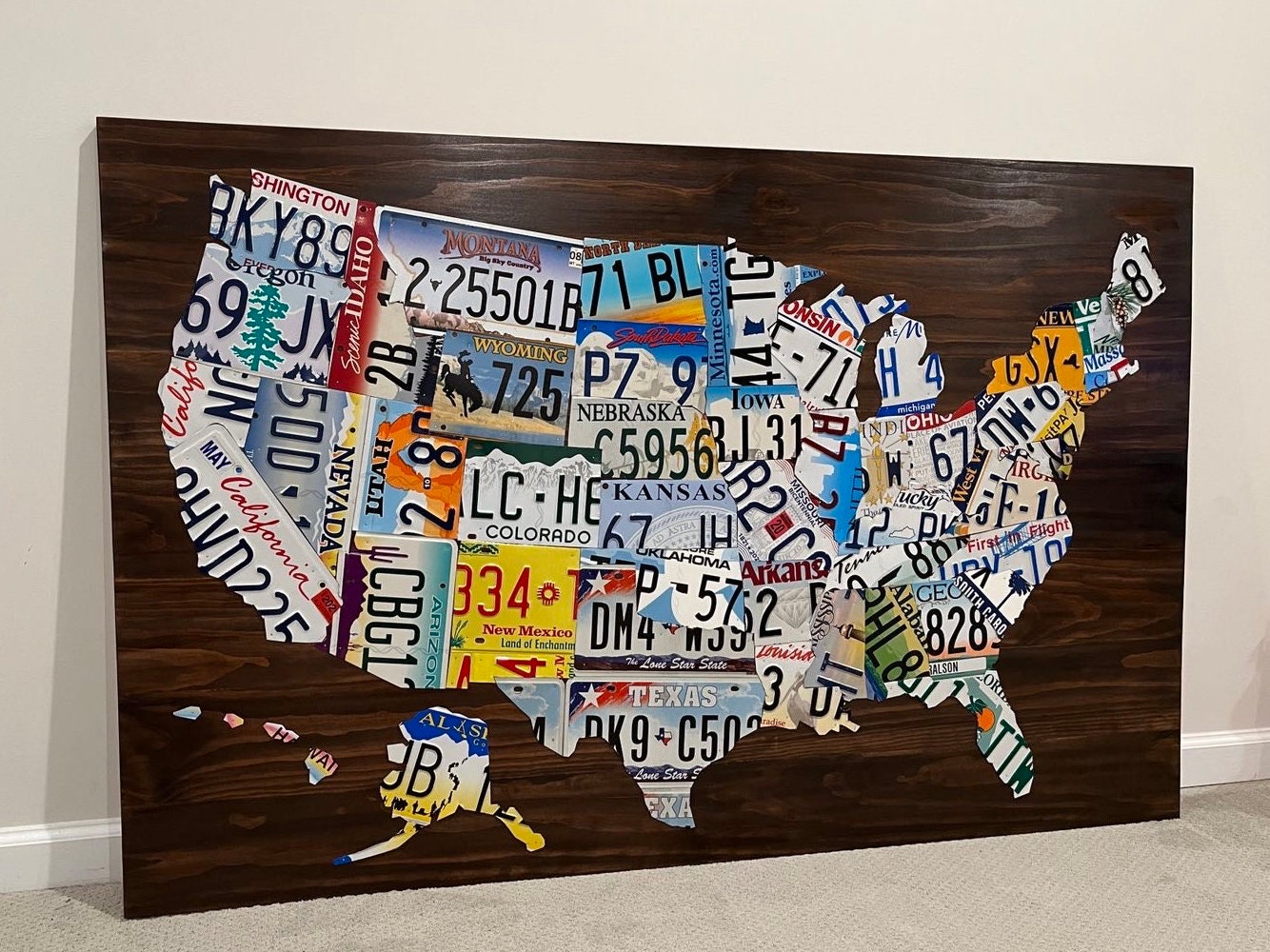 License Plate Map of the United States USA Map Metal Wall Art Wood Wall ...