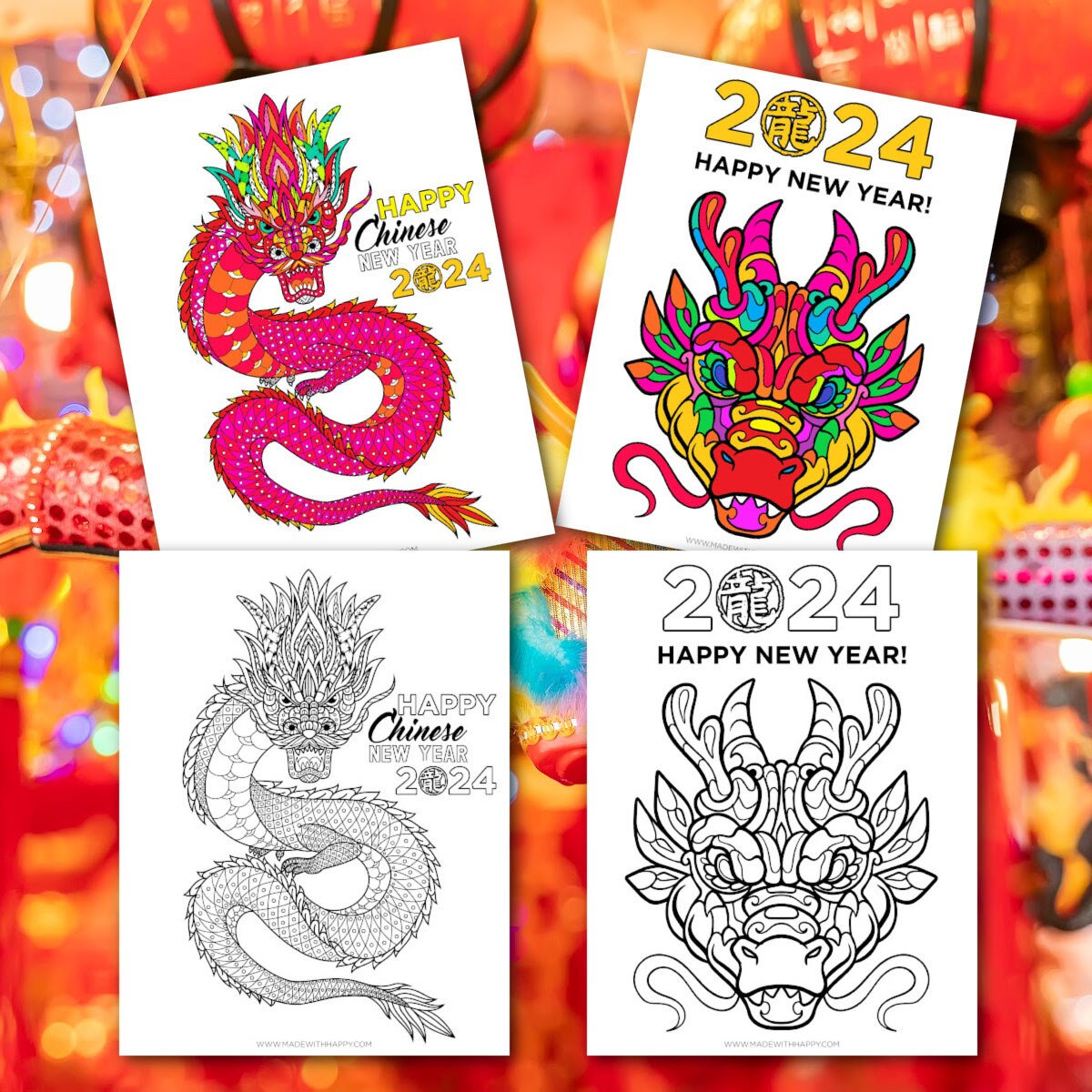 Year of the Dragon 2024 Coloring Sheets - Etsy