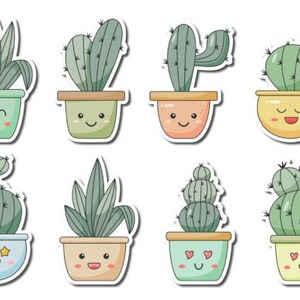 Kawaii Cactus Sticker Pack, Waterproof Vinyl Decals (8 Piece) - Etsy