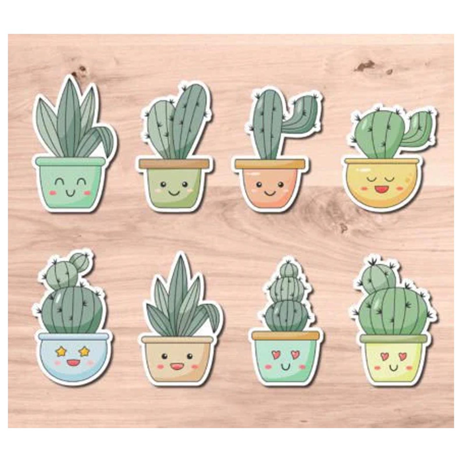 Kawaii Cactus Sticker Pack, Waterproof Vinyl Decals (8 Piece) - Etsy