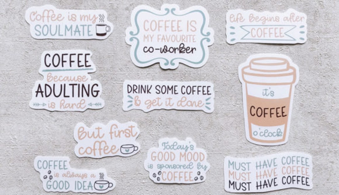 COFFEE 10 Piece Waterproof STICKER PACK for Laptops, Water Bottles ...