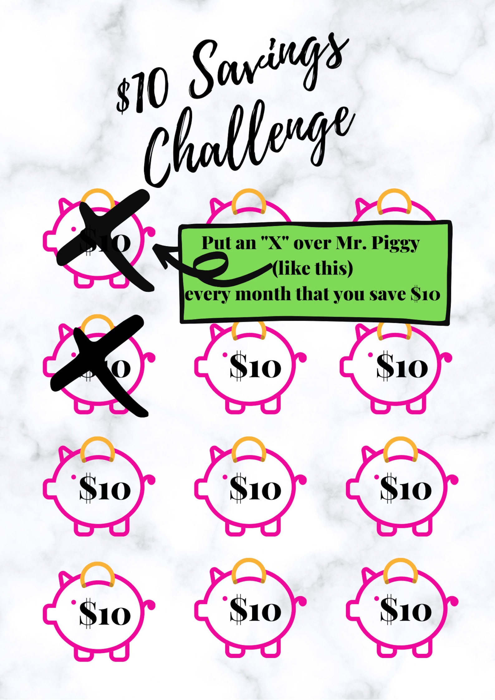 10 Dollar Savings Challenge Tracker Money Savings 120 Dollar Savings ...