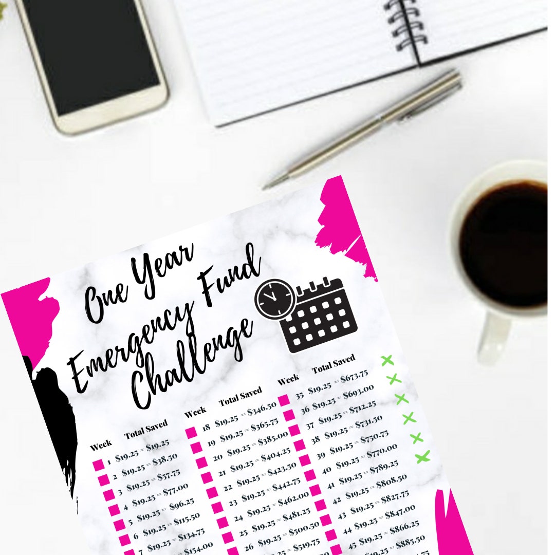 Emergency Fund Challenge Tracker| Baby Steps | Budget to 1000 Dollars ...