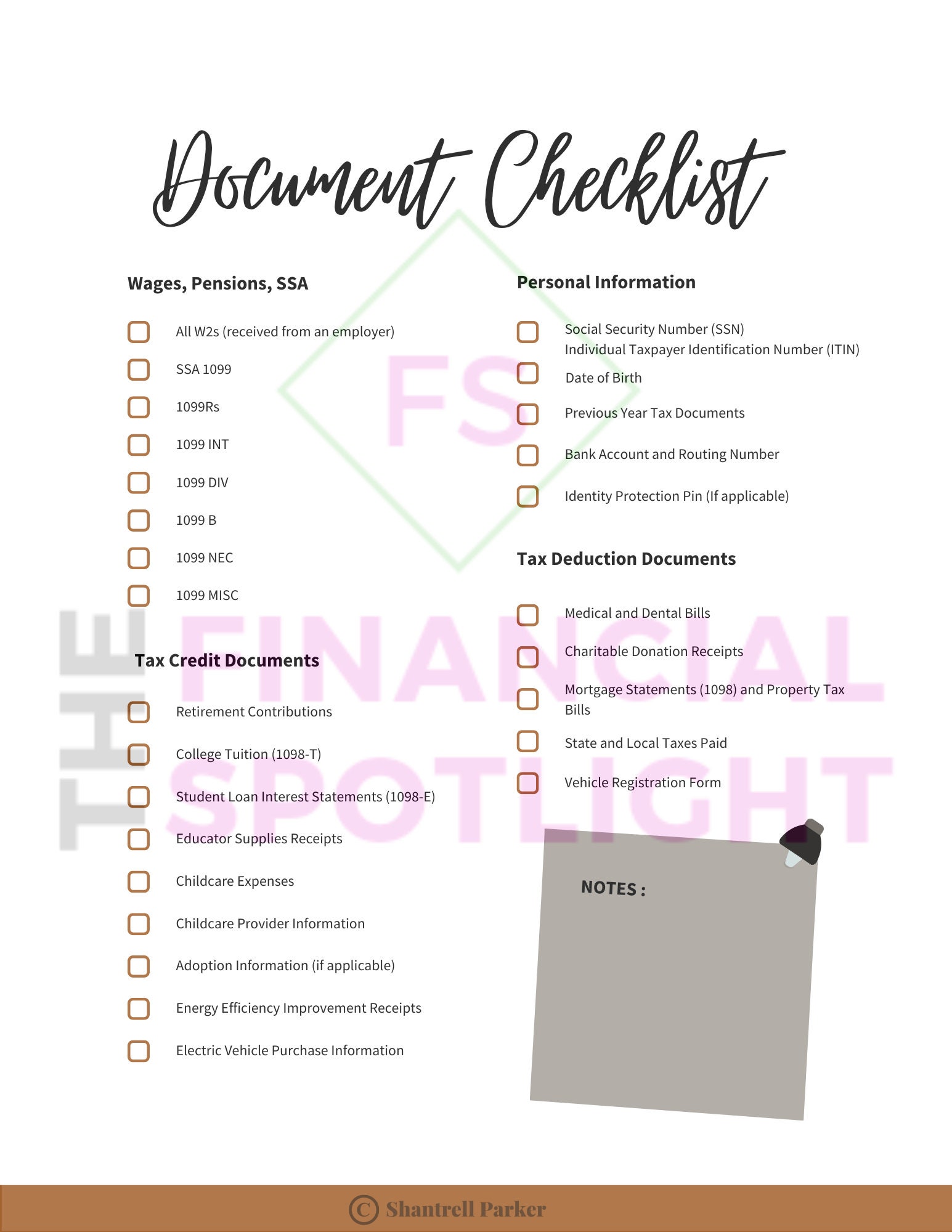 Tax Return Organization Workbook | Important Tax Documents | Individual ...
