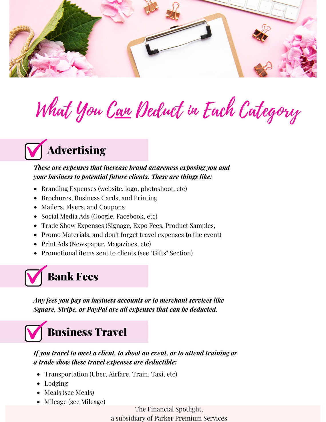 Small Business Expense List | Tax Deduction Checklist and Deduction ...