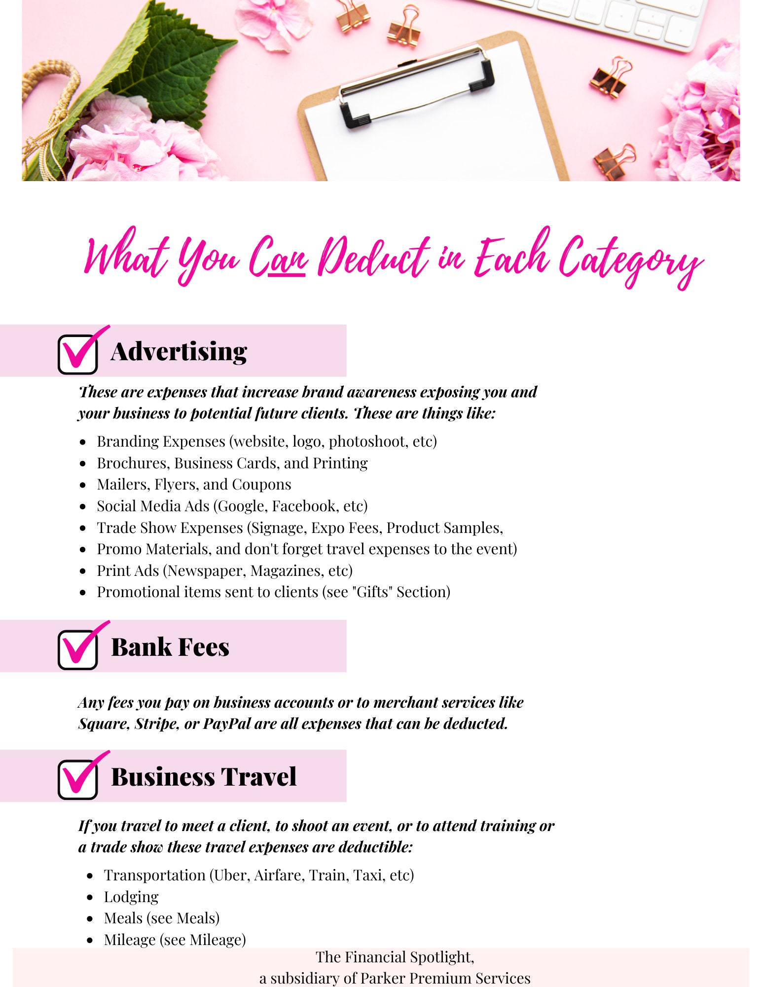 Small Business Expense List | Tax Deduction Checklist and Deduction ...