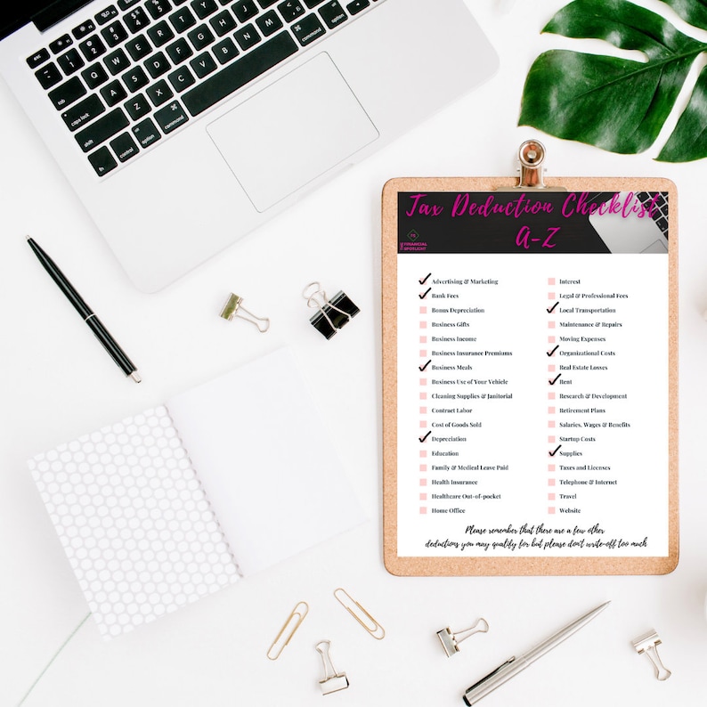 Self-employed Tax Deduction Checklist Printable | Instant PDF Download ...