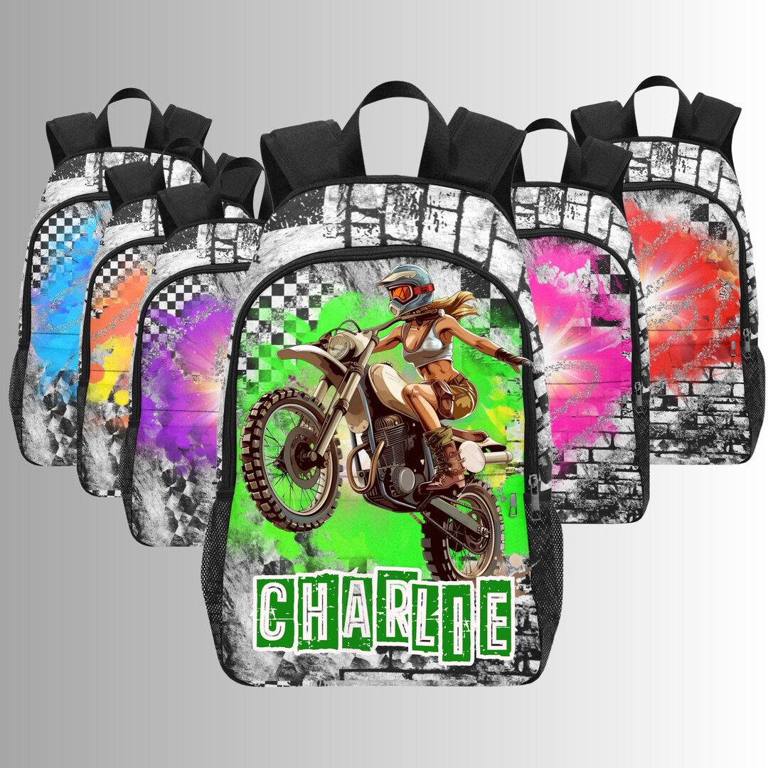 Girls Backpacks for Motocross Kids, Girls Dirt Bike Backpacks With Name ...