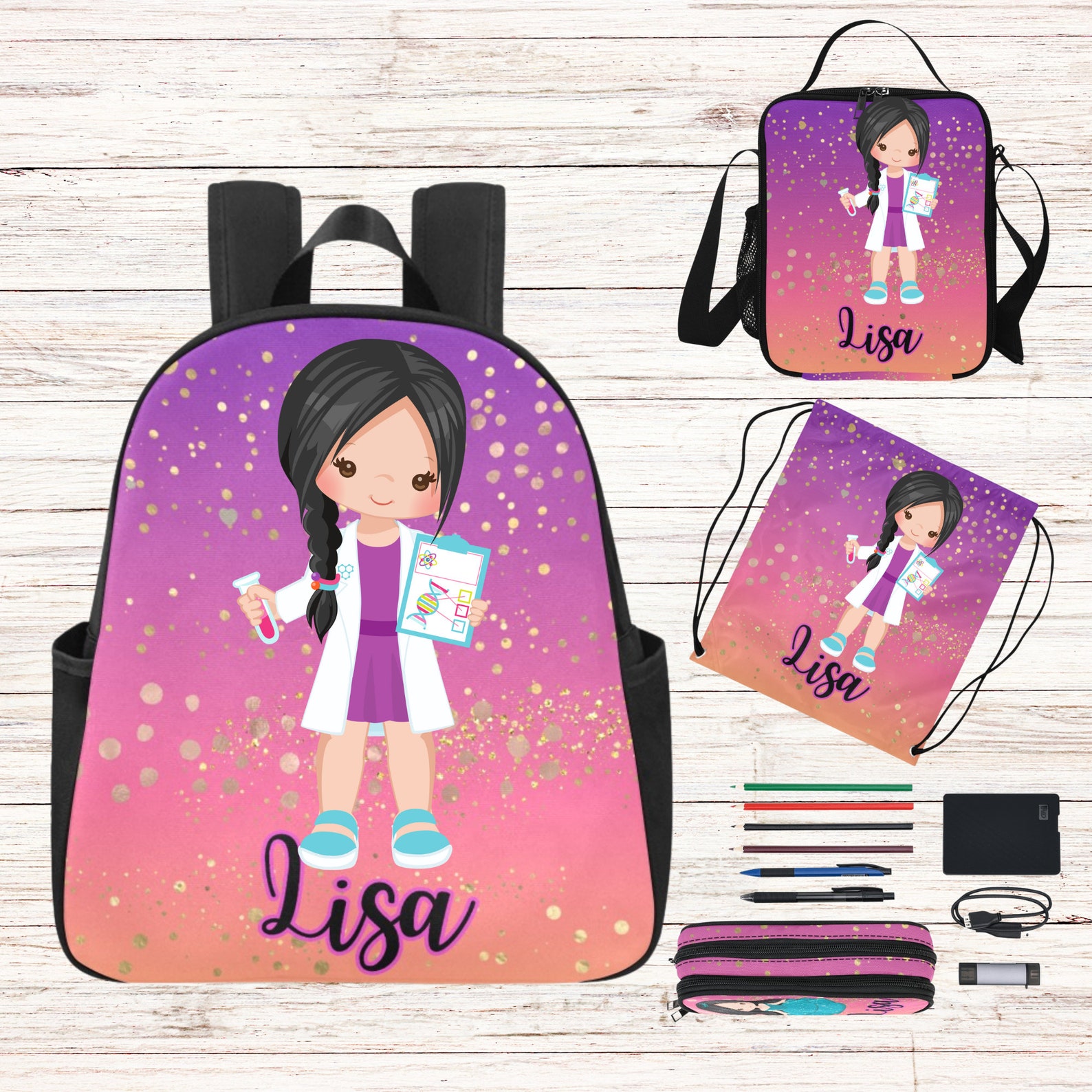 Personalized Backpack for Science Girls, Cute Scientist School Bag and ...