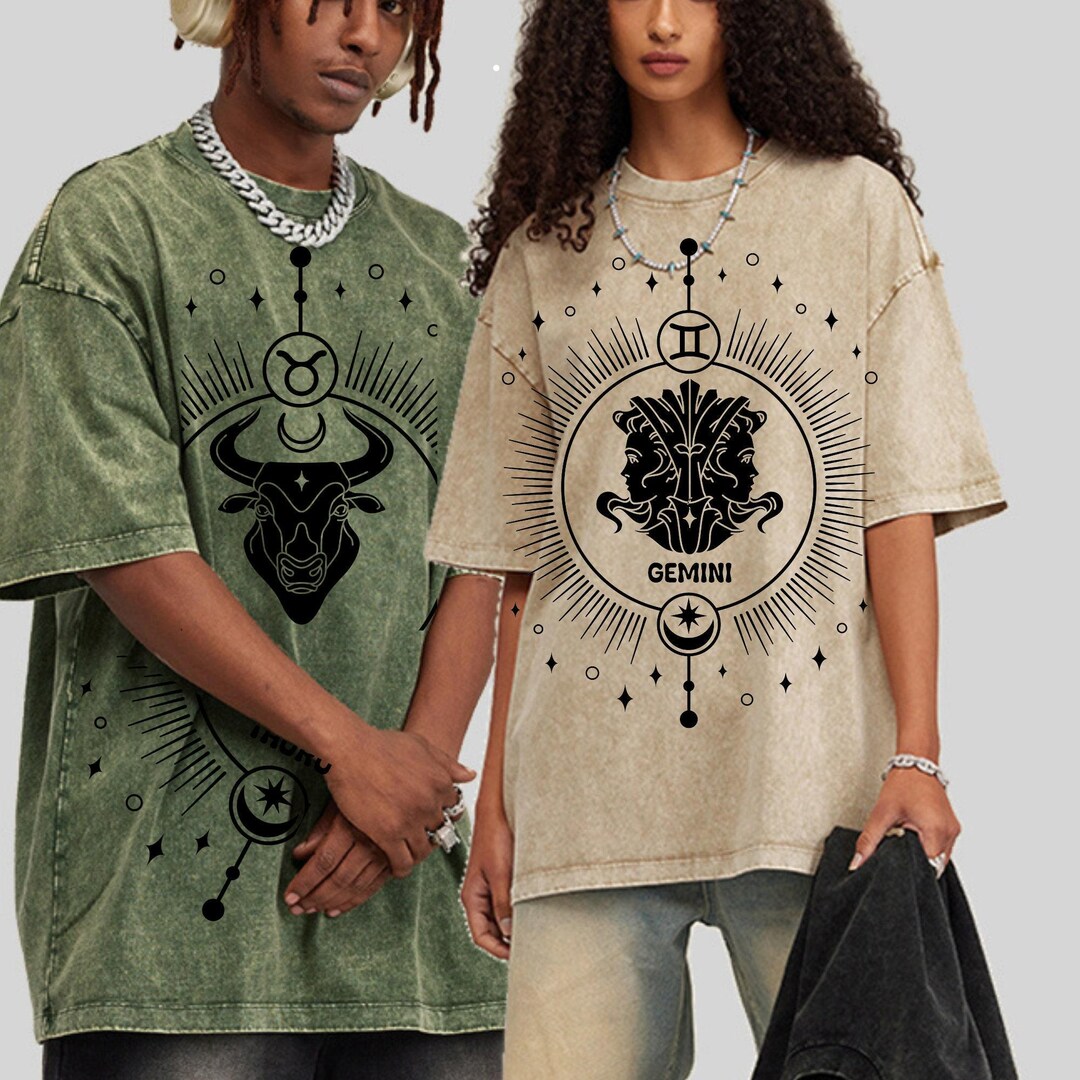 Unisex Gemini Zodiac Shirt Acid Wash Shirts With Gemini Star Signs, - Etsy
