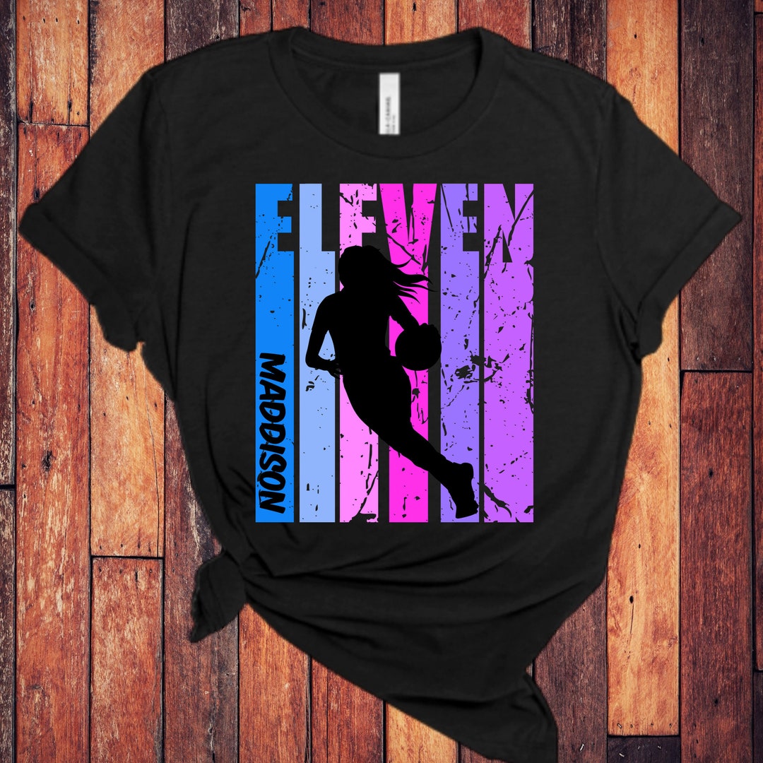 Girls Basketball 11th Birthday Shirt, Retro 11th Basketball Shirt Fully ...