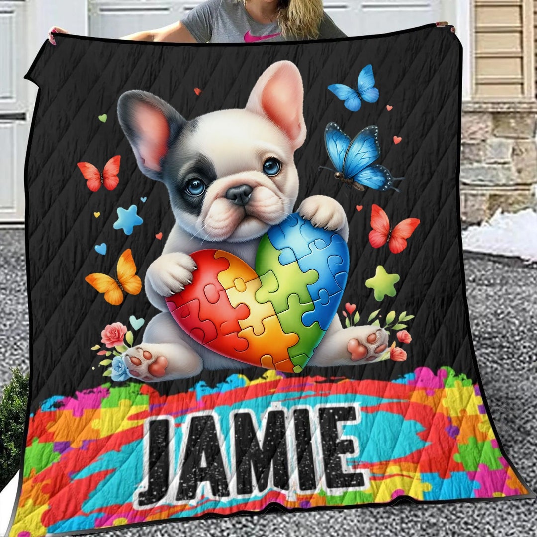 Custom Autism French Bulldog Quilt Cover and Pillow Set, Personalised ...