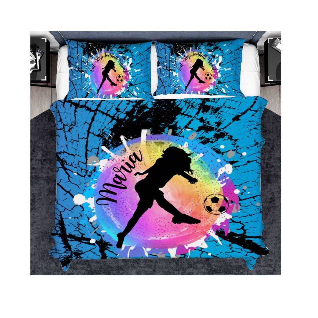 Personalized Girls Soccer Duvet Set, Customized Bedding Set for ...