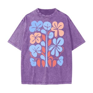 Unisex Vintage Abstract Flowers Shirt, Blue and Pink Abstract Tshirts ...