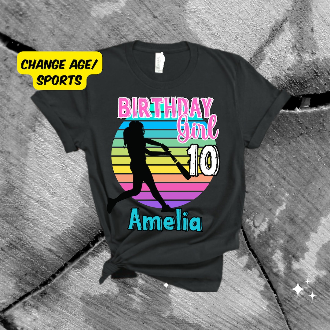 Girls 10th Birthday Baseball Tshirt - Birthday Girl Shirt for Softball ...