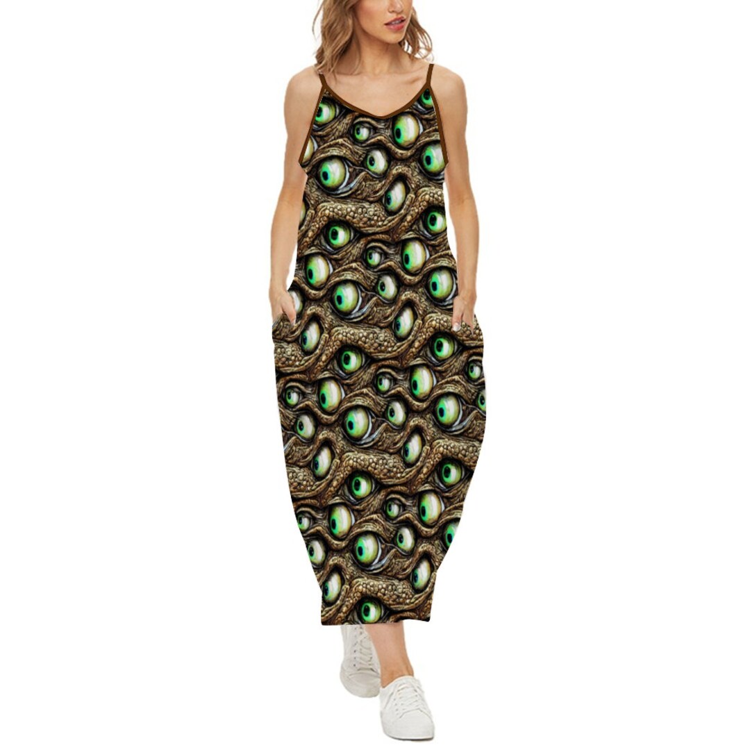 Eye Maxi Dress With Pockets, Long Summer Dresses With Monster Print ...