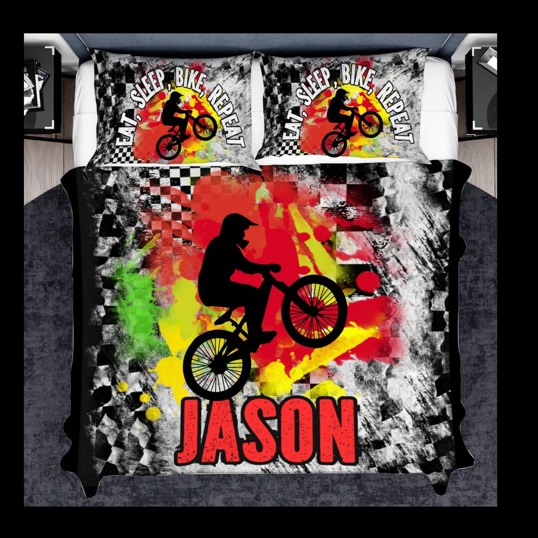 Personalized Mountain Biker Duvets Cover Set, Custom Bedding Set for ...