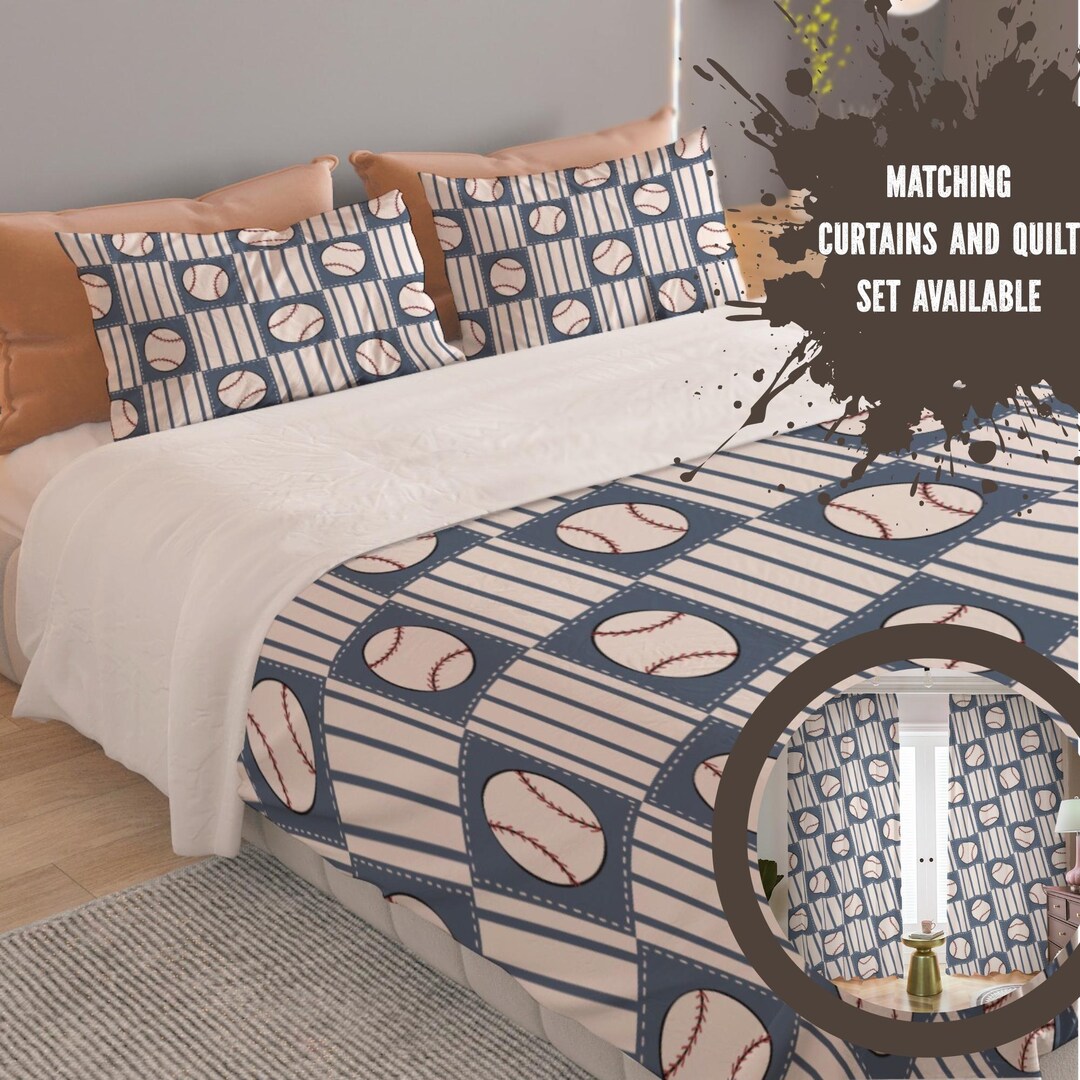 Boys Baseball Bedding, Retro Baseball Bedroom Decor for Kids, Young ...