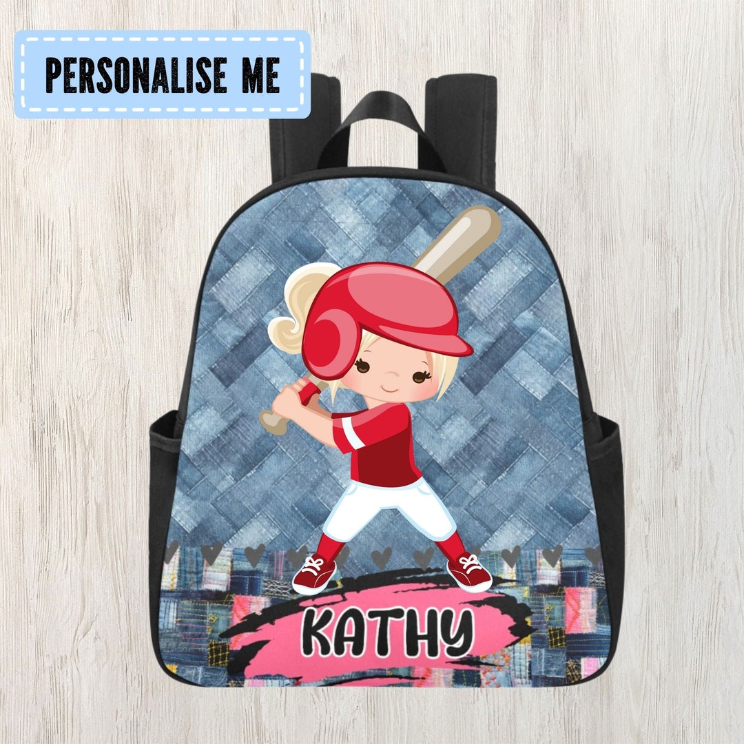 Custom Baseball Girls Backpack With Name, Customized Baseball Bag for ...