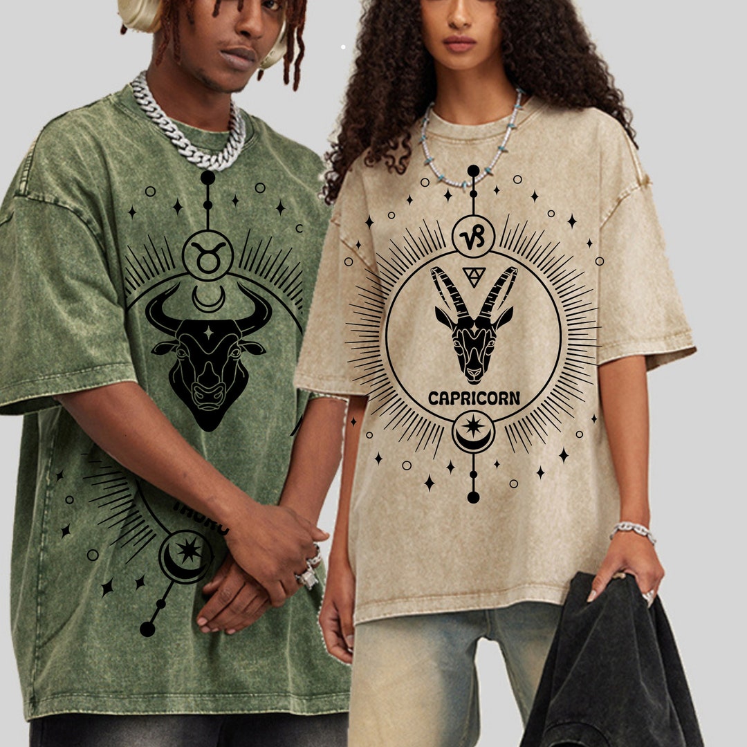 Unisex Capricorn Zodiac Shirt Acid Wash Shirts With Capricorn Star ...