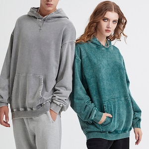 Blue Acid Wash Oversized Hoodies for Men and Women, Navy Oversize ...