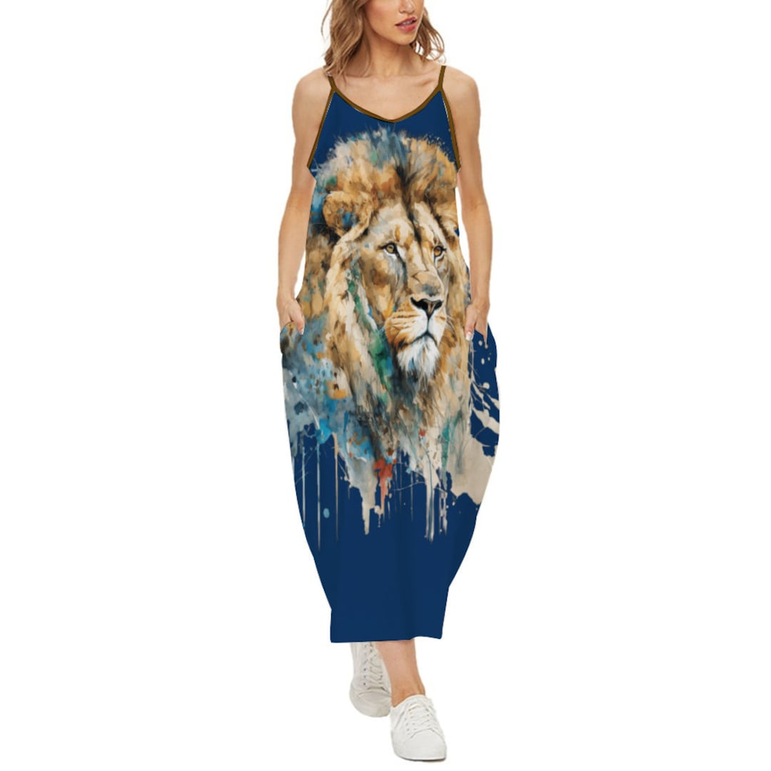 Lion Maxi Dress With Pockets for Women, Long Summer Dress With Lion ...