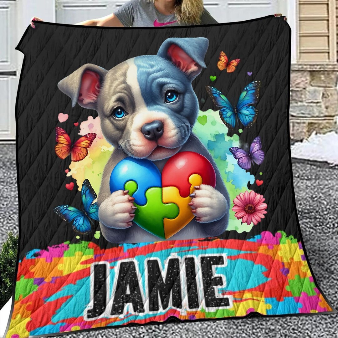 Customized Staffordshire Bull Terrier Autism Quilt Set, Custom Bedding ...