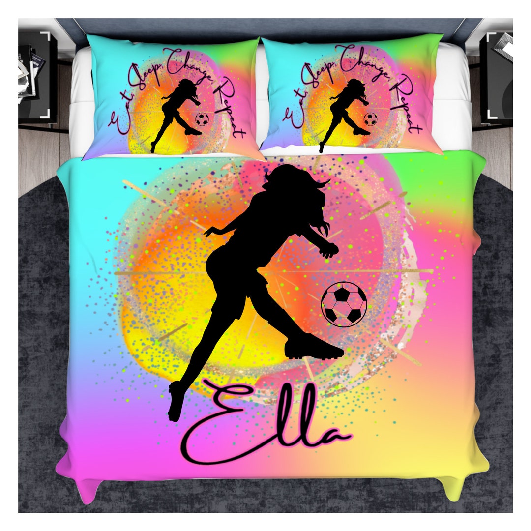 Custom Soccer Duvet Cover Set for Girls, Personalized Soccer Girls ...
