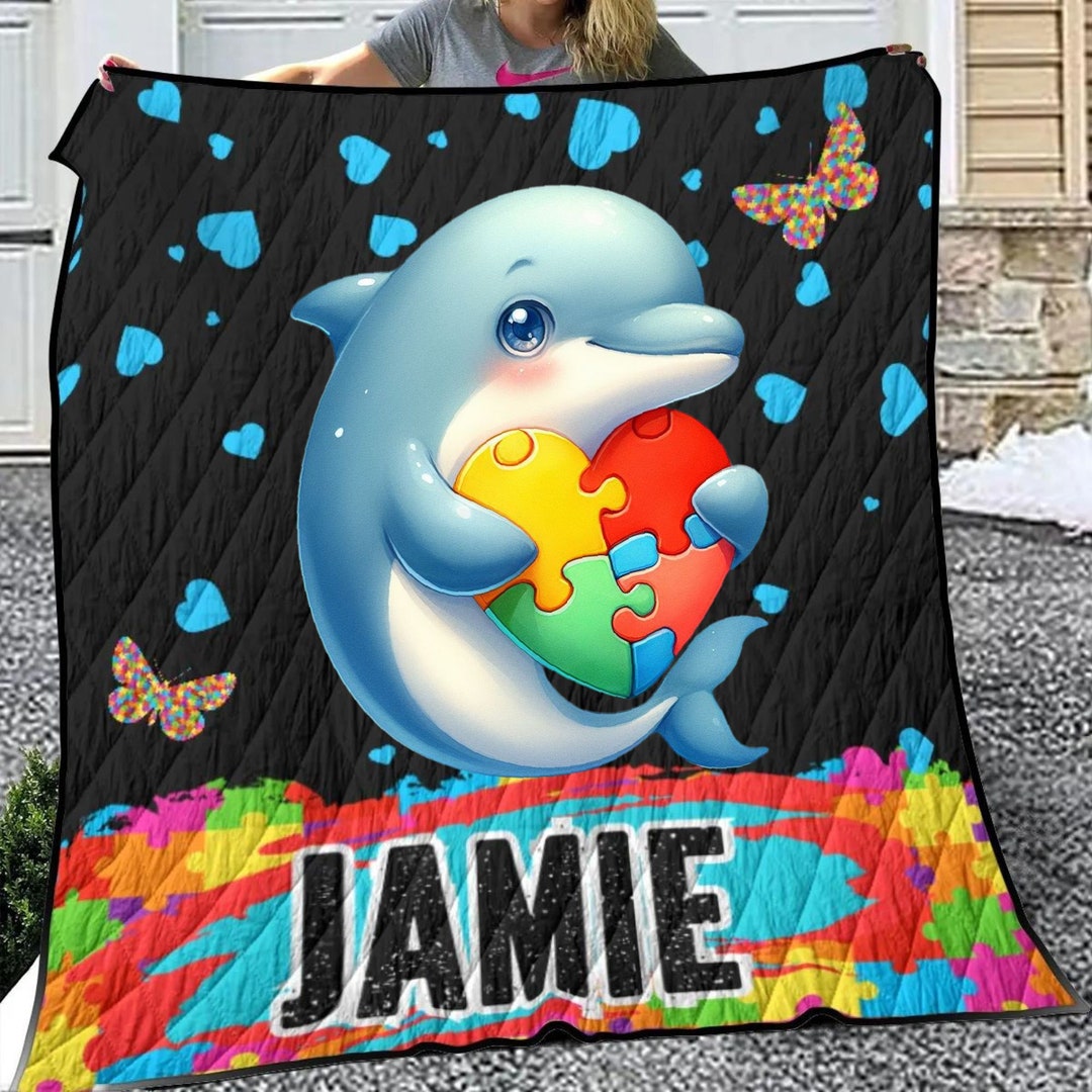 Customized Dolphin Autism Quilt Set, Custom Bedding for Autistic Kids ...