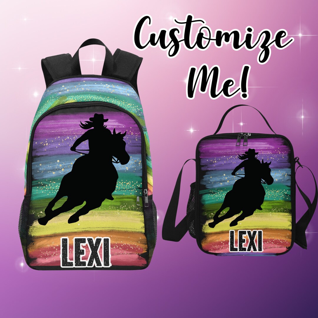Girls Rainbow Rodeo Backpack & Matching Lunchbag Custom Barrel - Etsy