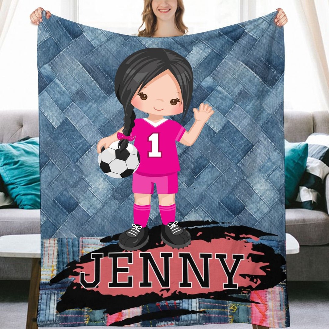 Girls Soccer Blanket With Name, Custom Soccer Blankets for Toddler ...