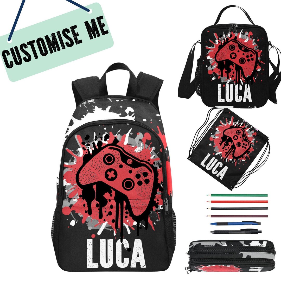 Boys Backpack for Gaming Kids, Personalized Gamer Backpack and Lunchbox ...