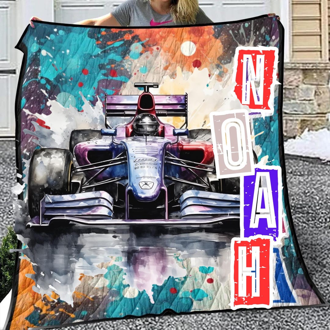 Racing Bedding Set for Boys With Name On, Customized Quilts for F1 Kids ...