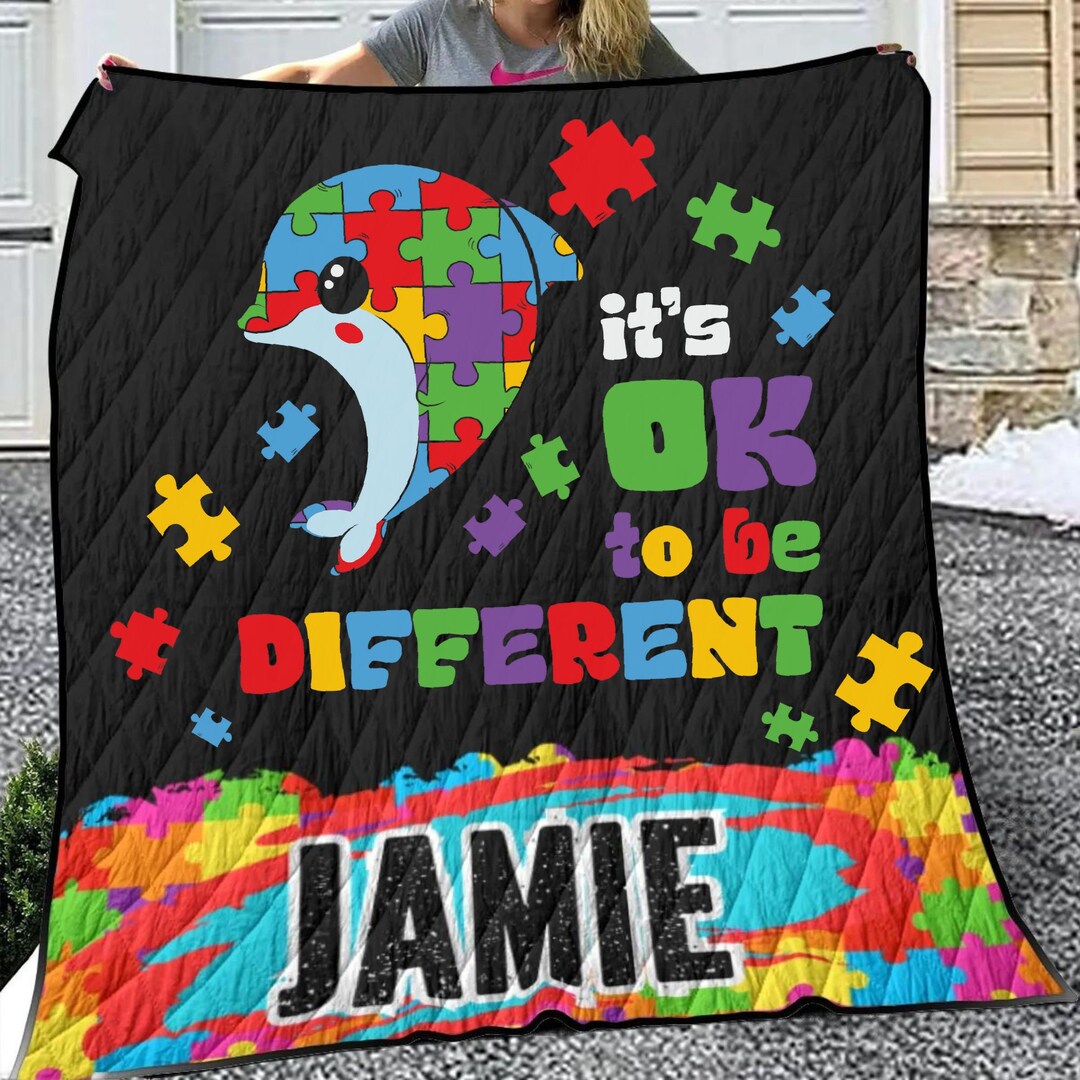 Dolphin Autism Quilt Set With Name On, Personalized Autism Duvet Set ...