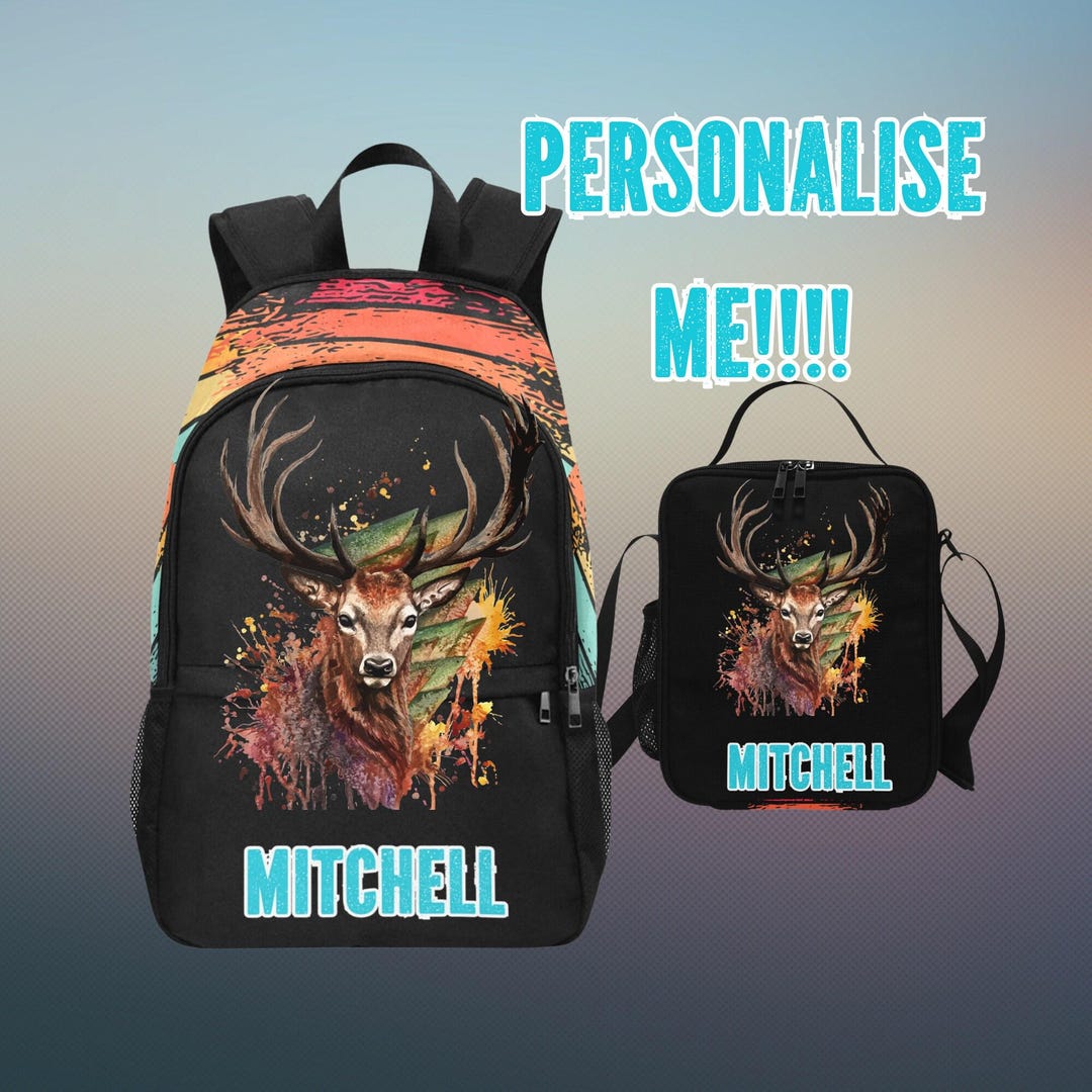 Kids Personalized Deer Stag Backpack and Matching Lunchbag ...