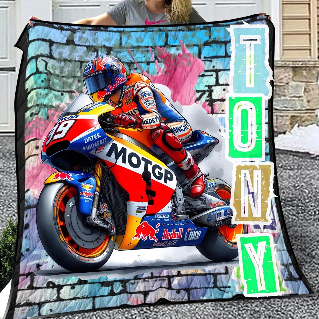 Moto GP Bedding Set for Boys With Name On, Customized Quilts for Biker ...