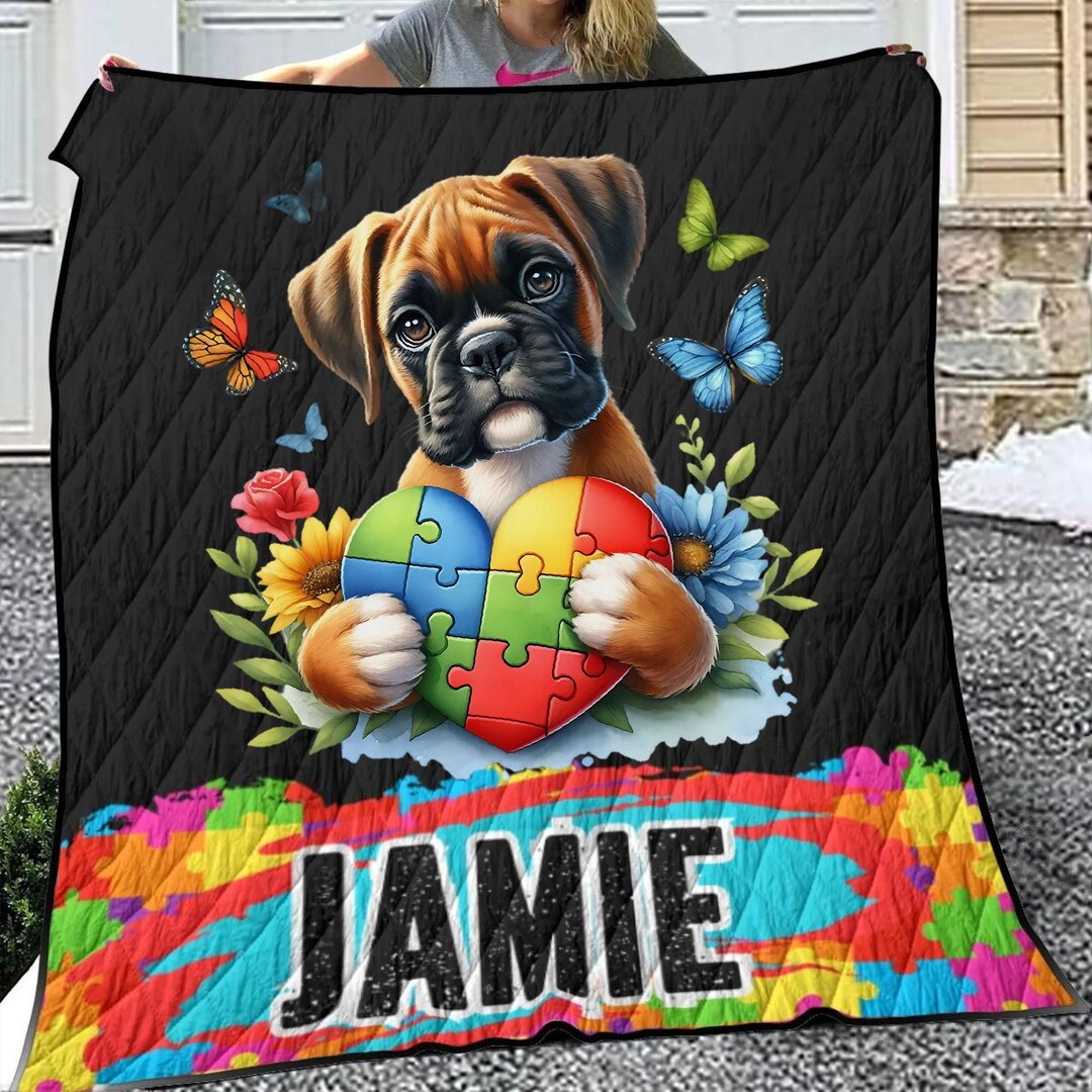 Customized Dog Autism Quilt Set, Custom Bedding for Autistic Kids Who ...