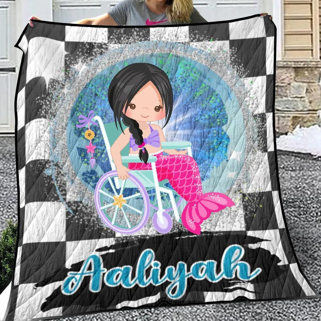 Custom Mermaid in A Wheelchair Quilt for Kids, Bedspread for Toddler ...