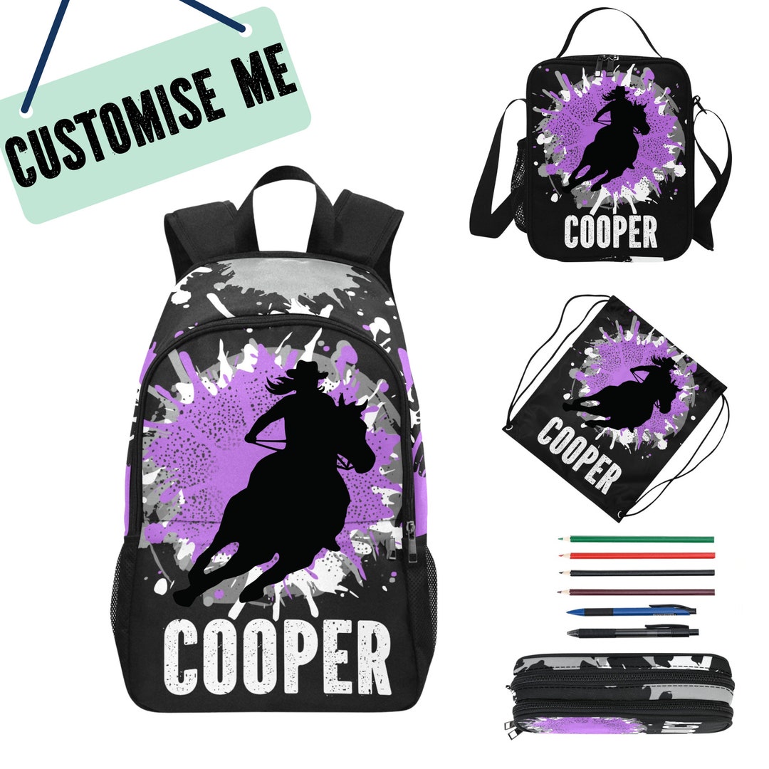 Girls Rainbow Rodeo Backpack & Matching Lunchbag Custom Barrel Racing ...