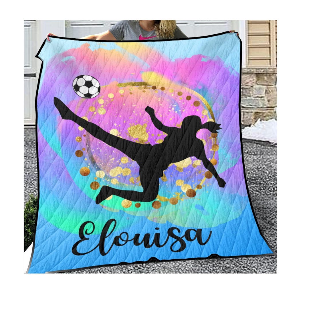 Personalized Girls Soccer Quilt, Personalise Teenagers Soccer Comforter ...