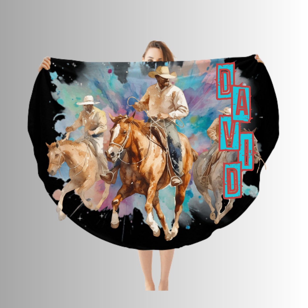 Customized Horse Riding Blanket for Boys, Round Fleece Rope Horsing ...