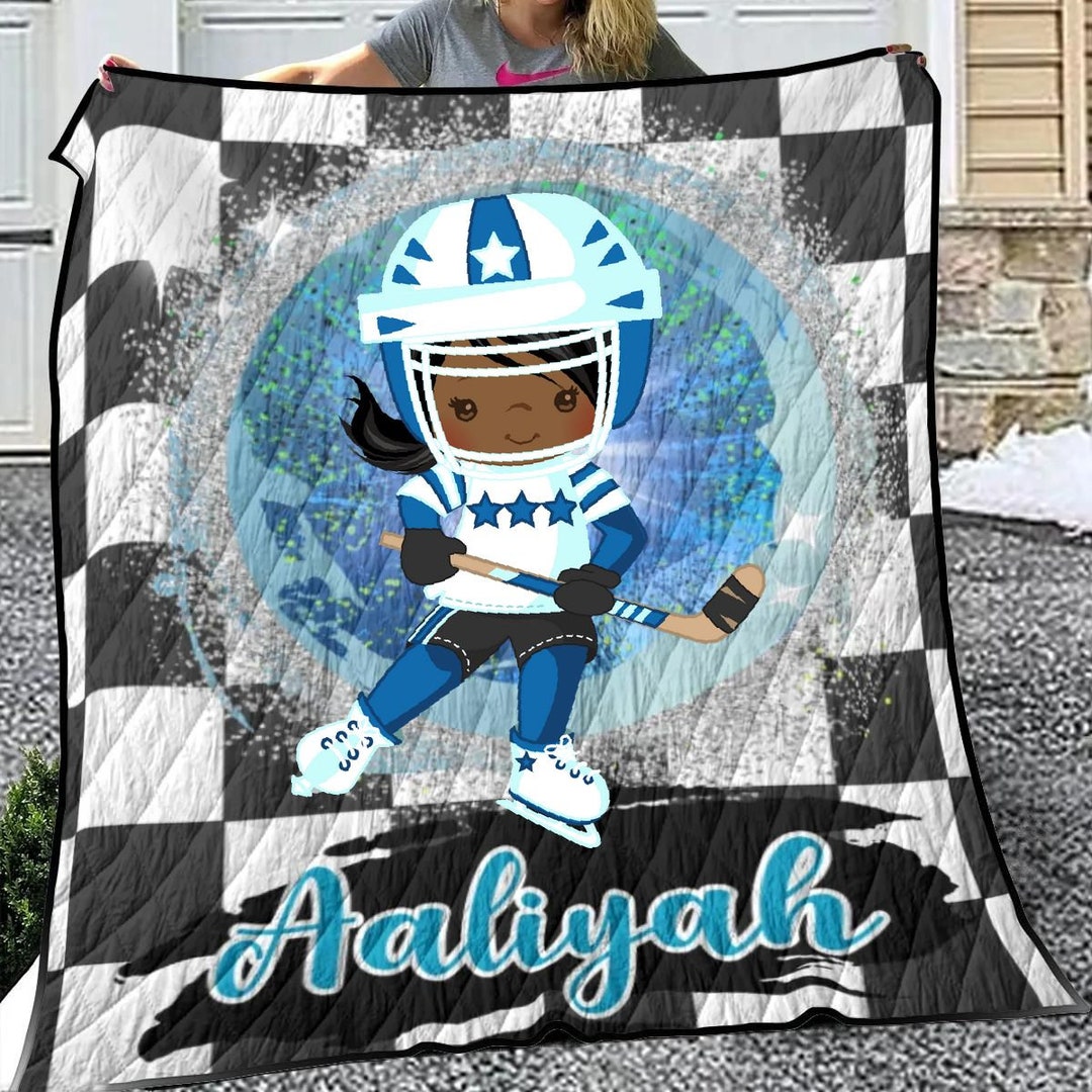 Custom Quilt for Ice Hockey Girls With Name, Toddler Bedspread for ...