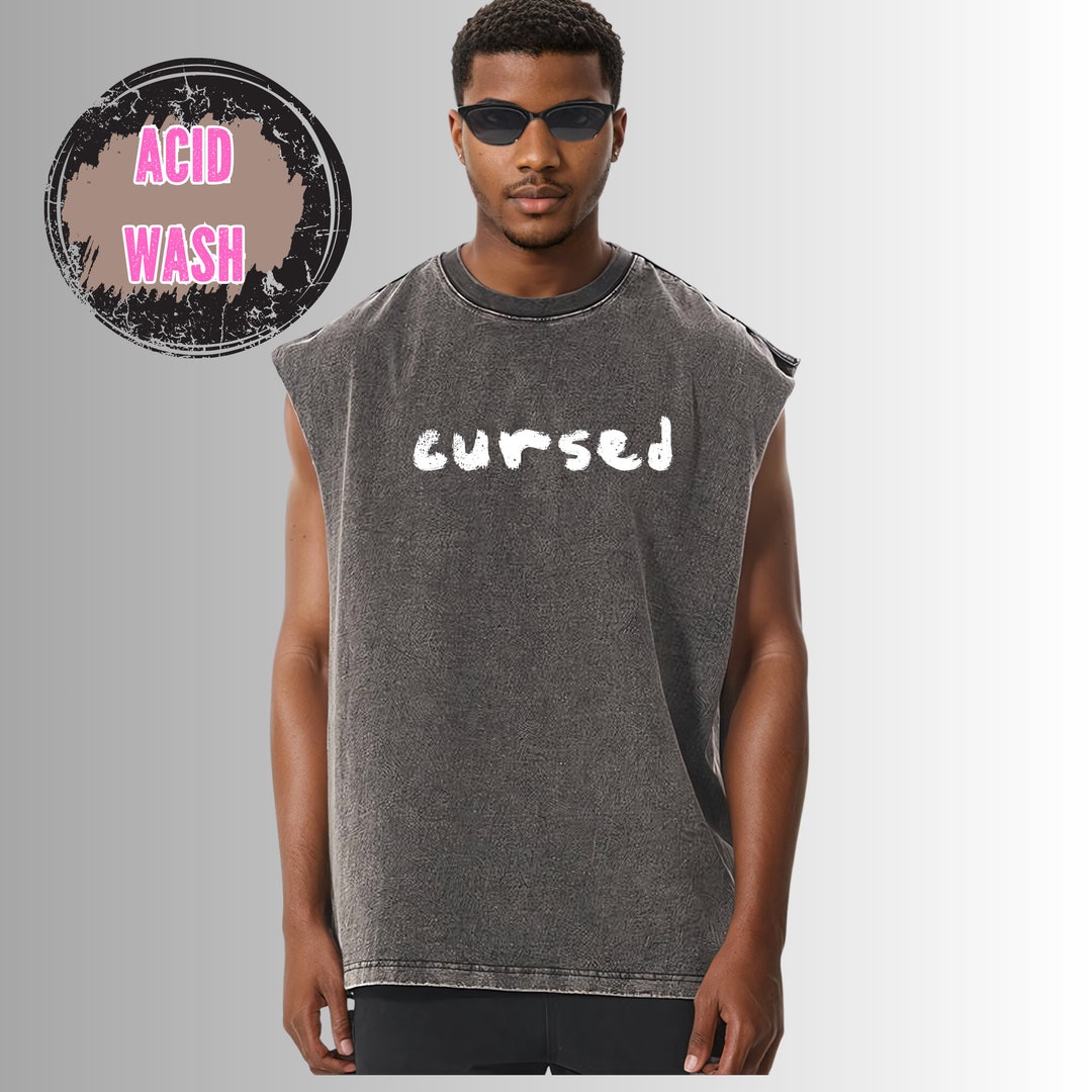 Men's Cursed Tank Tops in Oversized Style, Acid Wash Tank Tops for Men ...