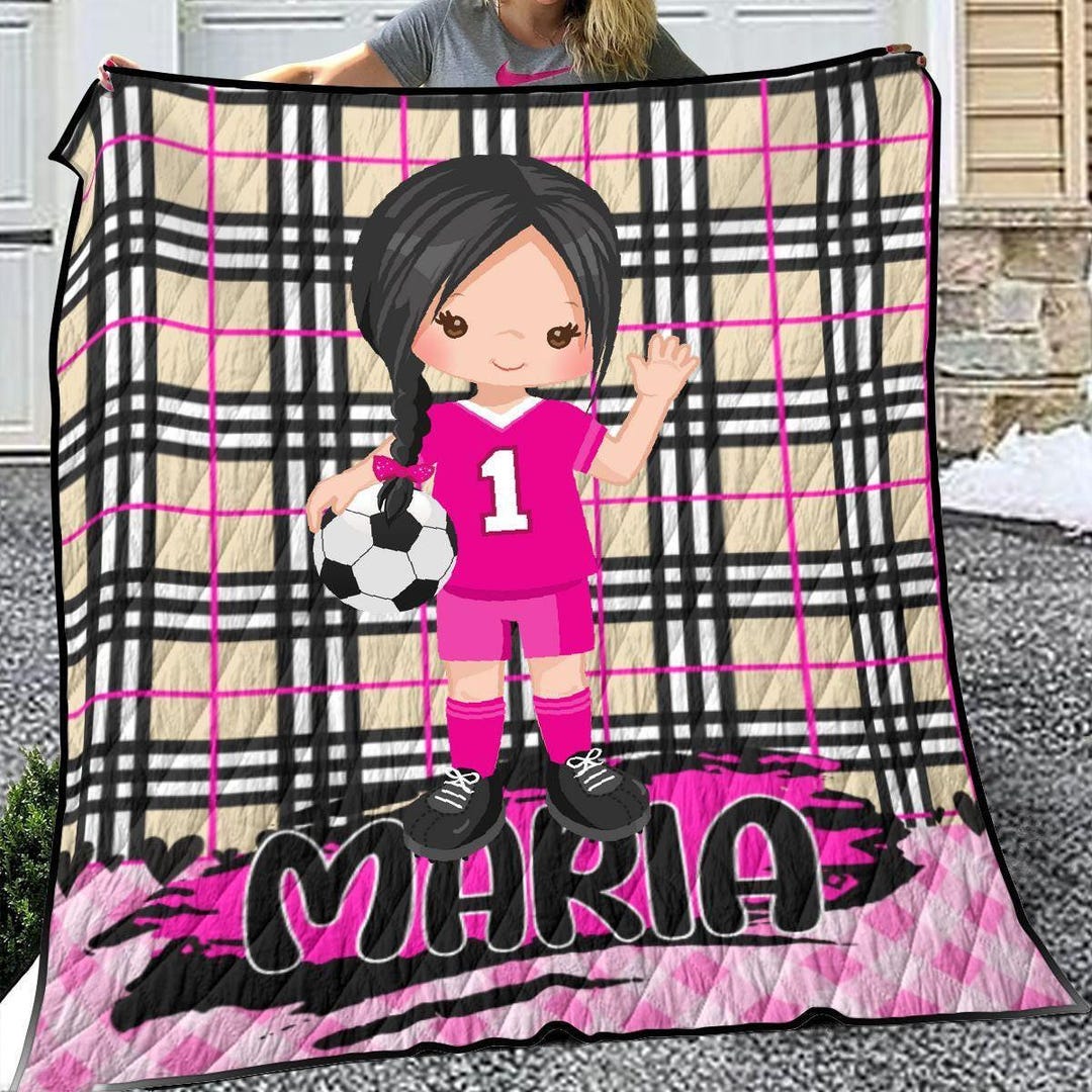 Custom Quilt for Soccer Girls With Name, Soccer Bedspread for Toddler ...