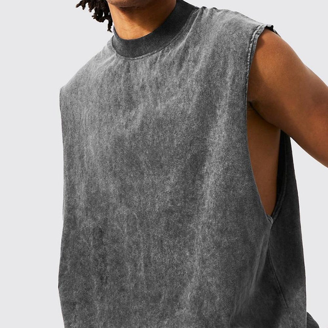Oversized Men's Acid Wash Tank Tops, Distressed Tank Tops for Men, Stone Wash Shirts, Mineral ...
