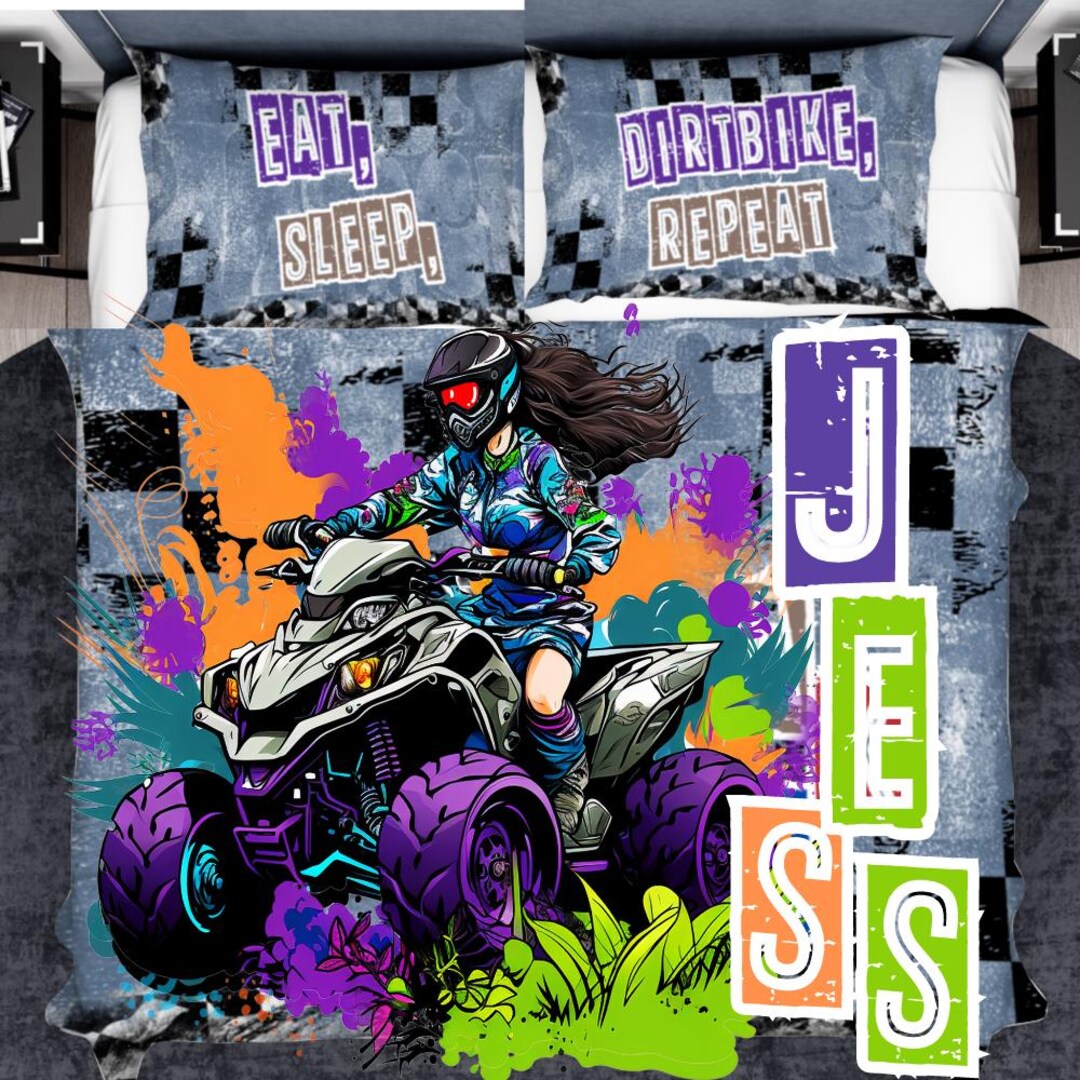 Custom Girls ATV Quilt Sets With Pillowcases, Motorsports Gifts, 4 ...