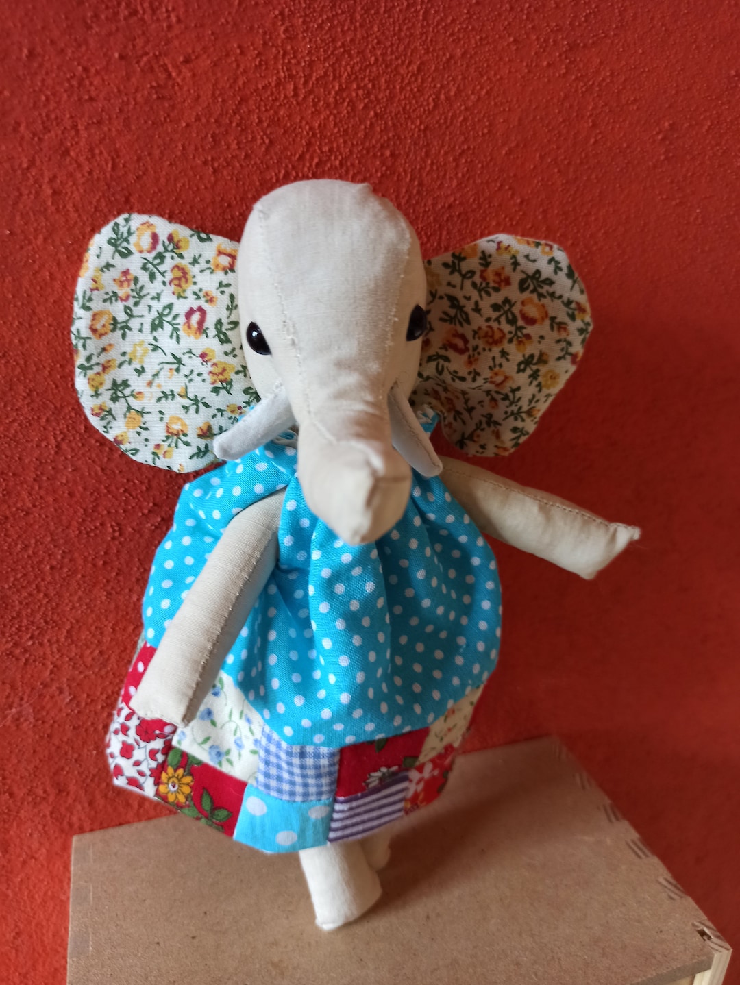 Elephant Doll Eliodora, in Hand-antiqued Pure Cotton Fabric, 8 Inches ...